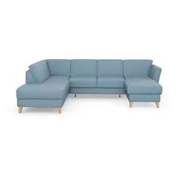 Sit & More Wohnlandschaft SIT & MORE "Visby U-Form", blau (hellblau), B:303cm H:87cm T:213cm, Sofas, Wohnlandschaft, wahlweise mit Bettfunktion und Stauraum, frei im Raum stellbar