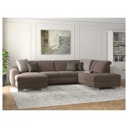 Sit & More Wohnlandschaft SIT & MORE "Dundee U-Form", grau (taupe), B:338cm H:86cm T:219cm, Sofas, Wohnlandschaft, mit Federkern und Edelstahlf&uuml;&szlig;en, wahlweise mit Kopfteilverstellung