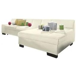 Ecksofa DOMO collection "Norma, elegant & modern, mit flachen Armlehnen, Breite 268cm, L-Form", beige (creme), B:268cm H:74cm T:153cm, NaturLEDER in Sitz und R&uuml;cken. Korpus in passendem Kunstleder SOFTLUX bezogen;Struktur (90% Polyester, 10% Polyacryl);Mosel Struktur (100% Polyester);Kunstleder SOFTLUX;Microfaser-PRIMABELLE (100% Polyester), Sofas, Ecksofa, wahlweise mit Bettfunktion