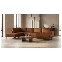Wohnlandschaft OTTO HOME "XXL Sofa Oland, Struktur, Flachgewebe, Luxus-Microfaser, Boucle", braun (cognac), B:345cm H:85cm T:210cm, Struktur weich (100% Polyester);Luxus-Microfaser (100% Polyester);Webstoff (100% Polyester), Sofas, Wohnlandschaft, U-Form, 345 cm, Wellenunterfederung, Skandi-Design, Metallf&uuml;&szlig;e