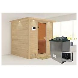 Sauna Karibu "Menja", beige (naturbelassen), Saunaofen, externe Steuerung, 9 kW, Saunen, Ofen 9 KW externe Strg easy