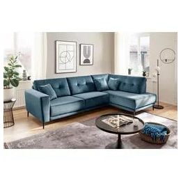 Polsterecke TRENDS BY HG "Barcelona L-Form", blau (petrol), B:273cm H:86cm T:165cm, Sofas, mit Metallfuss, frei im Raum stellbar