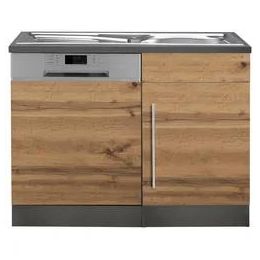 Sp&uuml;lenschrank KOCHSTATION "KS-Samos", braun (wotaneichefarben, grafit), B:110cm H:85cm T:60cm, Schr&auml;nke, Sp&uuml;lenschrank, 110 cm breit, inkl. T&uuml;r/Sockel f&uuml;r Geschirrsp&uuml;ler