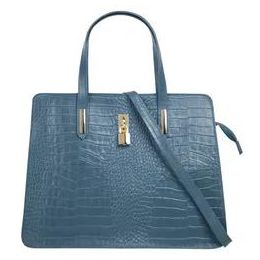 Henkeltasche CLUTY, Damen, Gr. B/H/T: 36cm x 28cm x 8cm onesize, blau, Leder, Reptilienpr&auml;gung, Taschen, echt Leder, Made in Italy