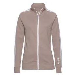 Sweatjacke BENCH. LOUNGEWEAR, Damen, Gr. 36/38, beige (beige, wei&szlig;), Jersey, Obermaterial: 60% Baumwolle, 40% Polyester, unifarben mit Farbeinsatz, bequem h&uuml;ftbedeckend, ohne Ausschnitt, Raglan&auml;rmel Rippb&uuml;ndchen, Sweatjacken Sweatjacke, mit Seitenstreifen und Stehkragen, Loungewear