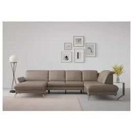 Sit & More Wohnlandschaft SIT & MORE "Fashion U-Form", grau (taupe), B:338cm H:84cm T:207cm, Sofas, Wohnlandschaft, wahlweise mit Kopfteilverstellung, Vorziehsitz, motorisch, Nickelf&uuml;&szlig;e