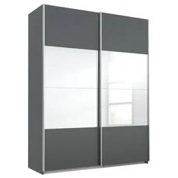 Schwebet&uuml;renschrank Rauch "Quadra", grau (grau metallic, spiegel), B:181cm H:230cm T:62cm, Holzwerkstoff, Schr&auml;nke, Schwebet&uuml;renschrank, mit Spiegelelementen