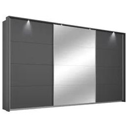 Schwebet&uuml;renschrank Rauch "Kleiderschrank Schrank Garderobe W&auml;scheschrank TOMA mit Passepartout", grau (graumetallic), B:368cm H:233cm T:64cm, Holzwerkstoff, Schr&auml;nke, Schwebet&uuml;renschrank, inkl. Regaleinsatz sowie zus&auml;tzlichen Einlegeb&ouml;den MADE IN GERMANY