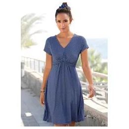Jerseykleid Vivance, Damen, Gr. 40, N-Gr, blau (blau, marine, gemustert), Jersey, Obermaterial: 95% Viskose, 5% Elasthan, gemustert, figurumspielend ca. Mitte Oberschenkel, V-Ausschnitt, Kleider Jerseykleid, mit geometrischem Print, figurschmeichelndes T-Shirtkleid, Sommerkleid