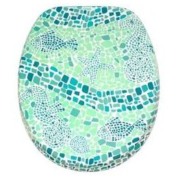 WC-Sitz Sanilo "Mosaic World Green", gr&uuml;n (gr&uuml;n, wei&szlig;), B:37,7cm L:47cm, MDF - Mitteldichte Holzfaserplatte, WC-Sitze, mit Absenkautomatik
