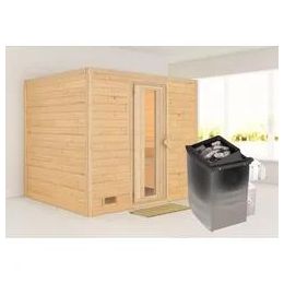 Sauna Karibu "Soraja", beige (naturbelassen), Saunaofen, integrierte Steuerung, 9 kW, Saunen, Ofen 9 kW integr. Strg