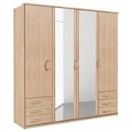Kleiderschrank Priess "Husum", braun (struktureichefarben hell), B:185cm H:196cm T:57cm, Holzwerkstoff, Schr&auml;nke, Kleiderschrank, mit dekorativen Kranz, wahlweise mit Schubk&auml;sten