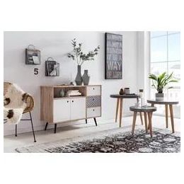 SIT-M&Ouml;BEL Sideboard SIT "Kommode MAILBOX &ndash; Scandi-Shabby Chic Anrichte mit 3 Schubladen", bunt (natur, bunt), B:106cm H:71cm T:45cm, Holzwerkstoff, MDF, Sideboards, Sideboard, Scandi-Shabby Chic Sideboard mit 3 Schubladen & 2 T&uuml;ren