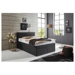 Boxspringbett, grau (anthrazit), B:156cm L:210cm, Box und Kopfteil: Strukturstoff (77% Polyester, 23% Viskose);Bezug der Obermatratze: 100% Polyester, Westfalia Schlafkomfort, Komplettbetten, Boxspringbett, wahlweise mit Bettkasten