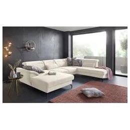 Sit & More Wohnlandschaft SIT & MORE "Percy U-Form", beige (creme), B:343cm H:80cm T:235cm, Sofas, Wohnlandschaft, 15 cm Fu&szlig;h&ouml;he, Sitztiefenverstellung, wahlweise in 2 Fu&szlig;farben