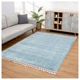 Hochflor-Teppich Carpet City "Pulpy 100" Gr. 6, blau, B:200cm H:30mm L:290cm, Kunstfaser, Teppiche, Fransenteppich, L&auml;ufer, weich, mit Fransen, uni, viele Gr&ouml;&szlig;en, Wohnzimmer, Schafzimmer