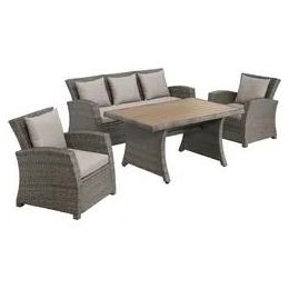 Gartenlounge-Set Konifera "Siros", braun (braun, beige), Polyrattan, Sitzm&ouml;bel-Sets, Gartenm&ouml;bel-Set, Polyrattan, Stahl, Tischplatte aus Nonwood, geeignet f&uuml;r 5 Personen