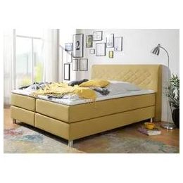 Boxspringbett Home Affaire "Parla", gelb (curry), L:218cm, 100% Polyester, Komplettbetten, Boxspringbett, incl. Topper, 4 Farben in 4 Breiten, 2 H&auml;rtegraden, 3 Matratzenarten