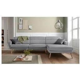 Ecksofa OTTO HOME "Bille L-Form", grau (hellgrau), B:302cm H:86cm T:178cm, Samtoptik (100% Polyester);Luxus-Microfaser weich (100% Polyester);Struktur (100% Polyester);Struktur fein (100% Polyester), Sofas, Ecksofa, mit Naht im R&uuml;ckenkissen und Beinen aus Eichenholz