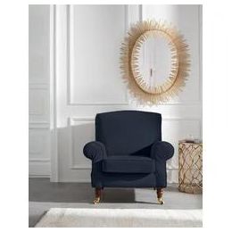 Sessel Home Affaire "Rennes", blau (dunkelblau), B:90cm H:90cm T:93cm, Baumwollmix (50% Baumwolle, 50% Polyester);Samtoptik (100% Polyester), Sessel, Sessel, in Samtoptik oder Baumwoll-Mix