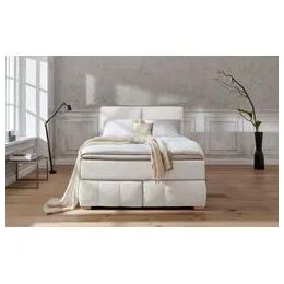 Boxspringbett Home Affaire "Wehma", beige (natur), B:150cm L:233cm, Struktur fein (100% Polyester), Komplettbetten, Boxspringbett, inkl. Topper in 3 verschiedenen Matratzen, auch in Samtstoff