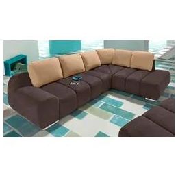 Ecksofa Home Affaire "Bono L-Form", braun (dunkelbraun, caramel), B:267cm H:90cm T:214cm, Luxus-Microfaser ALTARA NUBUCK (100% Polyester);Luxus-Microfaser ALTARA NUBUCK (100% Polyester);Samtstruktur (95% Polyester, 5% Polyamid), Sofas, Ecksofa, mit Ottomane, wahlweise mit Bettfunktion