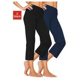 Caprihose Vivance ACTIVE, Damen, Gr. 44/46, N-Gr, blau (1x schwarz, 1x blau), Single Jersey, Obermaterial: 95% Baumwolle, 5% Elasthan, unifarben, Basic, eng 3/4-L&auml;nge, Hosen Caprihose, mit Gummibund, Loungewear