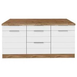 Unterschrank KOCHSTATION "KS-Luhe", wei&szlig; (wei&szlig; matt, wotaneiche), B:180cm H:86cm T:60cm, MDF, Schr&auml;nke, Unterschrank, 180 cm breit, f&uuml;r viel Stauraum, MDF-Fronten mit waagerechter Lisene