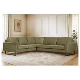 Ecksofa Home Affaire "Pinto, XXL, 250/290 cm, langer Schenkel, Ottomane", gr&uuml;n (khaki), B:290cm H:85cm T:250cm, Luxus-Microfaser in Lederoptik(100% Polyester);Cord (92% Polyester, 8% Polyamide), Sofas, Ecksofa, Cord, Chenille, Lederoptik, mit Keder, Metallf&uuml;&szlig;e, Wellenunterfederung