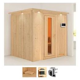 Sauna Karibu "Dima", beige (naturbelassen), Saunaofen, externe Steuerung, 3,6 kW, Saunen, Ofen 3,6 kW externe Strg.easy
