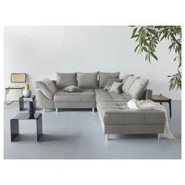Ecksofa Collection AB "(Spar-Set) Innsbruck L-Form und Hocker", grau (silbergrau), B:247cm H:87cm T:189cm, Microfaser PRIMABELLE (100% Polyester), Struktur (90% Polyester, 10% Polyacryl), Samtvelours (100% Polyester), Luxus-Microfaser Antiklederoptik (100% Polyester), Sofas, Ecksofa, Ecksofa und Hocker, Recamiere links oder rechts montierbar