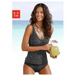 B&uuml;gel-Tankini Lascana, Damen, Gr. 52, Cup D, beige (schwarz, creme), Polyamid, bedruckt, gemustert, Bikini-Sets, mit grafischem Print