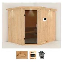 Sauna Karibu "Marit", beige (naturbelassen), Saunaofen, externe Steuerung, 9 kW, Saunen, Ofen 9 KW externe Strg easy