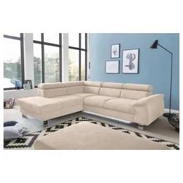 Ecksofa COTTA "Komaris L-Form, B: 249 cm", beige, B:249cm H:72cm T:100cm, Microfaser PRIMABELLE (100% Polyester);Kunstleder SOFTLUX;Feinstruktur (100% Polyester);Kunstleder SOFTLUX/Struktur (100% Polyester);NaturLEDER, Sofas, Ecksofa, mit Kopfteilverstellung, optional Bettfunktion, Bettkasten & Licht
