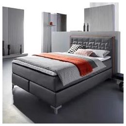 Boxspringbett Home Affaire "Coos", grau (anthrazit, orange), B:149cm L:212cm, Bezug Topper 100% Polyester;Kunstleder, Komplettbetten, Boxspringbett, mit besonderer Steppung im Kopfteil, 3 Matratzenarten, 2 H&auml;rtegrade