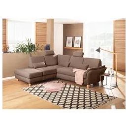 Ecksofa Home Affaire "Palace L-Form", braun (hellbraun), B:259cm H:89cm T:225cm, Struktur fein (100% Polyester);Struktur (100% Polyester);Luxus-Microfaser Lederoptik (100% Polyester), Sofas, Ecksofa, incl. Sitztiefenverstellung, wahlweise mit Schlaffunktion und Stauraum