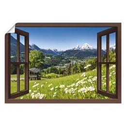 Wandbild Artland "Fensterblick Bayerischen Alpen", braun (farbe bild(er): braun), B:130cm H:90cm, Bilder, als Leinwandbild, Poster, Wandaufkleber in verschied. Gr&ouml;&szlig;en