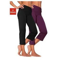 Caprihose Vivance ACTIVE, Damen, Gr. 56/58, N-Gr, rosa (1x schwarz, 1x beere), Single Jersey, Obermaterial: 95% Baumwolle, 5% Elasthan, unifarben, Basic, eng 3/4-L&auml;nge, Hosen Caprihose, mit Gummibund, Loungewear