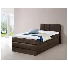Boxspringbett Hapo, braun, Liegefl&auml;che B/L: 100cm x 200cm, kein H&auml;rtegrad, 7-Zonen-Kaltschaummatratze, Kopfteil, seitliche Unterbox und Obermatratze sind mit pflegeleichtem Feinstrukturstoff in Leinenoptik (100% Polyester) bezogen;Die Oberseite der Unterfederung und die Ober- und Unterseite der Obermatratze sind jeweils mit einem rutschhemmenden Stoff aus 100% Polyester bespannt., Komplettbetten, 