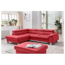 Ecksofa COTTA "Komaris L-Form, B: 249 cm", rot, B:249cm H:72cm T:100cm, Microfaser PRIMABELLE (100% Polyester);Kunstleder SOFTLUX;Feinstruktur (100% Polyester);Kunstleder SOFTLUX/Struktur (100% Polyester);NaturLEDER, Sofas, Ecksofa, mit Kopfteilverstellung, optional Bettfunktion, Bettkasten & Licht