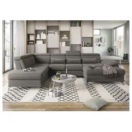 Sit & More Wohnlandschaft SIT & MORE "Cabrio U-Form, B: 359 cm, mit Sitztiefen-, Arm- & Kopfteilverstellung", braun (schlamm), B:359cm H:87cm T:230cm, 100% Polyester, Sofas, Wohnlandschaft, 3 Nierenkissen, Federkern, optional Bettfunktion und Stauraum