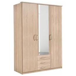 Kleiderschrank Priess "Husum", braun (struktureichefarben hell), B:140cm H:196cm T:57cm, Holzwerkstoff, Schr&auml;nke, Kleiderschrank, mit dekorativen Kranz, wahlweise mit Schubk&auml;sten