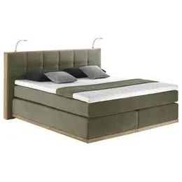 Boxspringbett Home Affaire "Vinton", gr&uuml;n (olive), B:200cm L:213cm, Komplettbetten, Boxspringbett, aus Eiche, mit LED-Beleuchtung, verschiedene H&auml;rtegrade (auch H4)