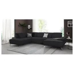 Wohnlandschaft Home Affaire "Caluna", schwarz, B:334cm H:81cm T:235cm, Flachgewebe Mura: (100% Polyester);Luxus-Microfaser Vintageoptik (100% Polyester);Luxus-Mikrofaser (90% Polyester, 10% Polyamid), Sofas, Wohnlandschaft, Inkl.Sitztiefenverstellung, wahlweise mit Kopf- und Armteilverstellung