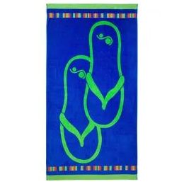 G&ouml;zze Strandtuch G&Ouml;ZZE "FlipFlop", gr&uuml;n (gr&uuml;n, blau), B:90cm L:180cm, Jacquard-Velours, Obermaterial: 100% Baumwolle, Handt&uuml;cher, Badetuch, mit Motiv, reine Baumwolle