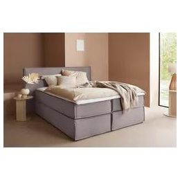 Boxspringbett "Yuma", grau (hellgrau), B:193cm L:213cm, 100% Polyester, LeGer Home by Lena Gercke, Komplettbetten, Boxspringbett, incl. Topper, in 4 Breiten, 3 Matratzenarten und je 2 H&auml;rtegraden