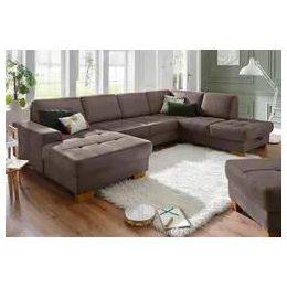 Wohnlandschaft Home Affaire "Puccini U-Form", braun (nuss), B:340cm H:86cm T:224cm, Luxus-Microfaser (100% Polyester);Luxus-Microfaser ALTARA NUBUCK (100% Polyester);Luxus-Microfaser Lederoptik (100% Polyester), Sofas, Wohnlandschaft, mit Federkern, Sitztiefenverstellung, Kontrastnaht