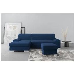 Ecksofa DOMO collection "Anzio L-Form, whlw. Bettfunktion, Federkern, hochwertig, Breite 271 cm", blau (marine), B:271cm H:85cm T:160cm, Sofas, Ecksofa, Ohne Bettfunktion, Recamiere links, Samtoptik, marine