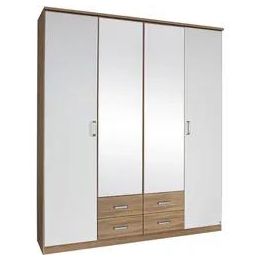 Kleiderschrank Rauch "Schrank Dreht&uuml;renschrank Garderobe Ankleide Schlafzimmerschrank GANDRA", wei&szlig; (struktureichefarben hell, wei&szlig;), B:181cm H:212cm T:54cm, Holzwerkstoff, Schr&auml;nke, Kleiderschrank, mit Oberkranz und voll aufgelegtem Spiegel MADE IN GERMANY