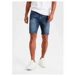 Jeansshorts Buffalo "5-Pocket Shorts", Herren, Gr. 38, N-Gr, blau (dunkelblau), Jeans, Obermaterial: 98% Baumwolle, 2% Elasthan, Destroyed-Effekte, regular fit kurz, Jeans Jeansshorts, mit normaler Bundh&ouml;he, kurze Hose aus elastischer Denim-Qualit&auml;t